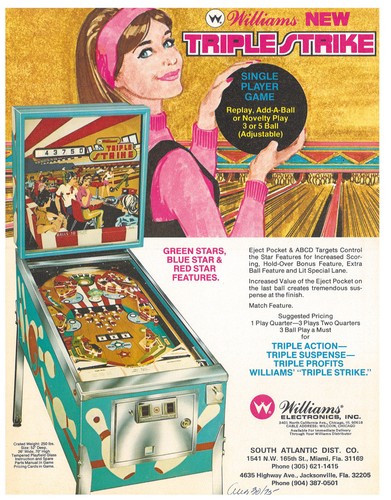 Triple Strike Williams Pinball Flyer / Brochure / Ad - Hard to Find ...