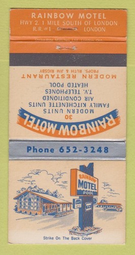Matchbook Cover - Rainbow Motel London ON 30 Strike | eBay