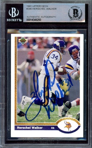 HERSCHEL WALKER ~ 1991 Upper Deck #346 Autographed ~ Beckett BAS ...