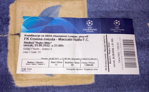 Crvena Zvezda - Maccabi Haifa Israel ticket champions league 2022 | eBay