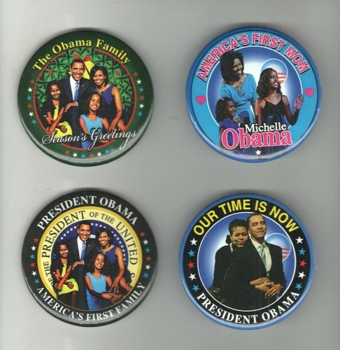 4 MICHELLE OBAMA pin + SASHA Malia 2008 pinback Barack Campaign FIRST ...