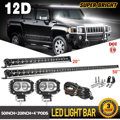 50"&20'' LED Light Bar+Pair 4'' Pods Combo For Hummer H1 H2 H3 Humvee ...