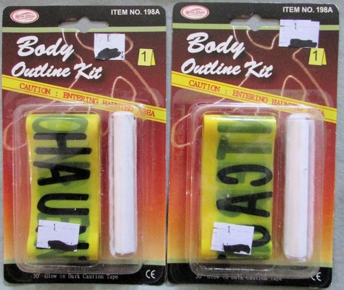 Set of 2 Body Outline Caution Tape Halloween Role Play CSI Kit Joke ...