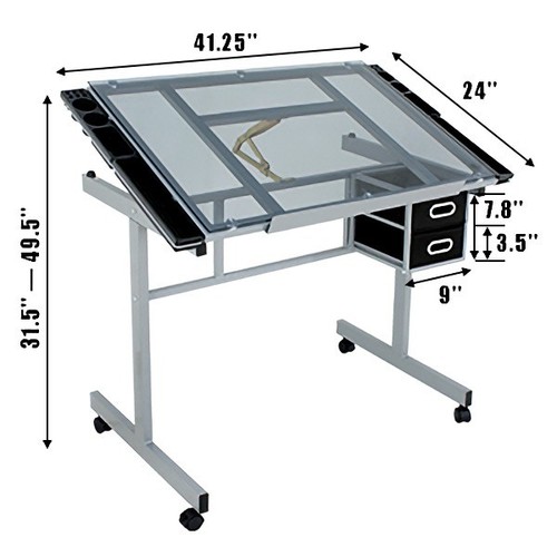 Drafting Table Craft Station with Glass Top Drawing Desk Art Work ...