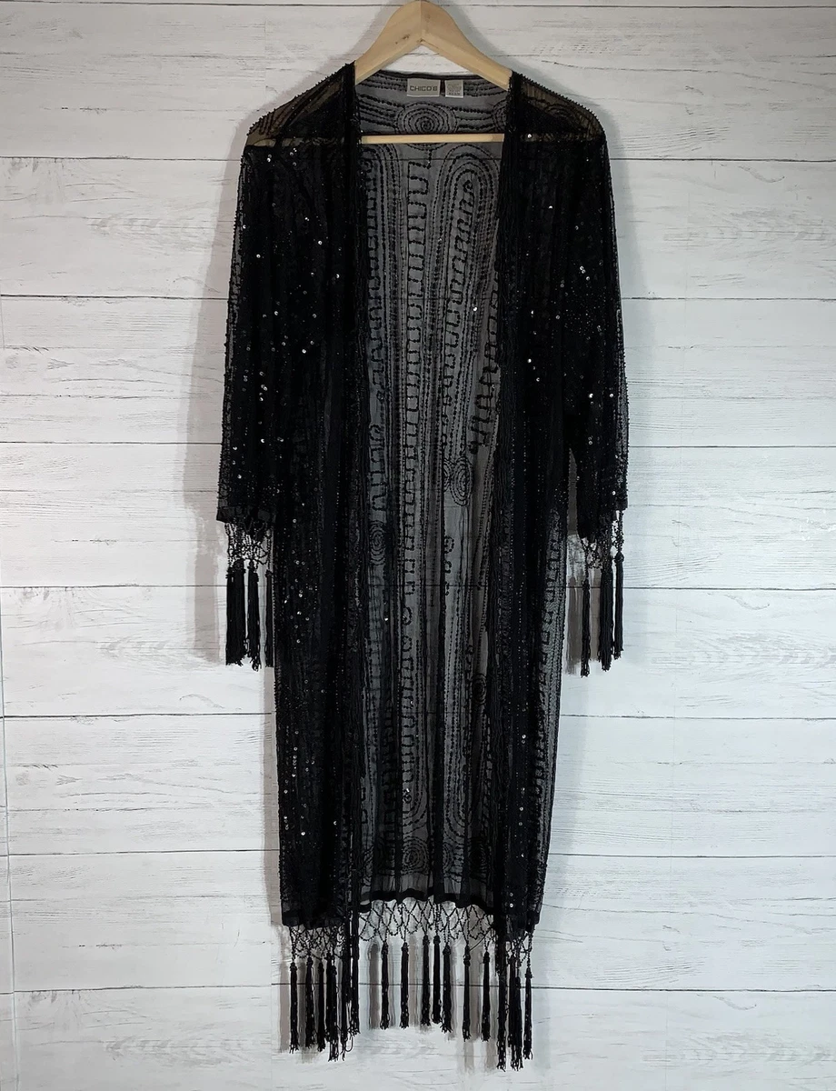 Gaia Sheer Ruffle Duster Top, Negro -, XS