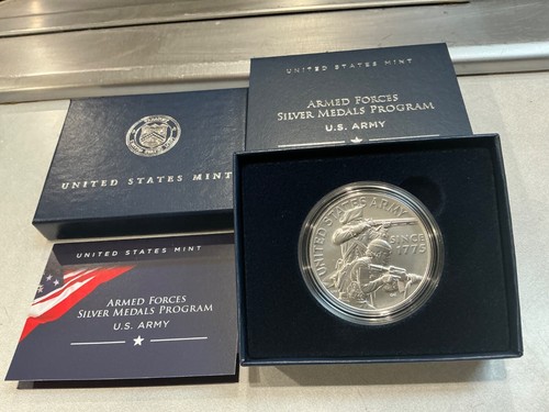 US Armed Forces U.S. Army Silver Medal 1 Oz .999 US Mint OGP Box & COA ...