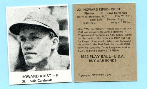 1942 Playball Baseball Card #22 Howard Krist -- St Louis Cardinals | eBay