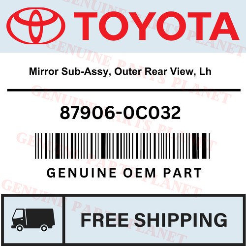 OEM TOYOTA TUNDRA 11-18 Mirror Sub-Assy, Outer Rear View, Lh - 87906 ...