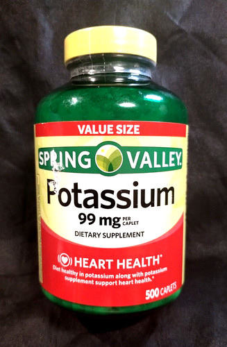 SPRING VALLEY..POTASSIUM 99mg..HEART HEALTH..500 CAPLETS..AUG 2025 | eBay