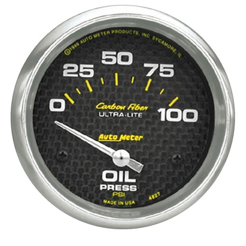 Auto Meter Oil Pressure Gauge 4827; Carbon Fiber 0 to 100 psi 2-5/8 ...