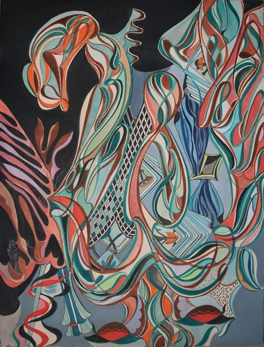 Abstract kinetic Medieval Magic Alchemy orange green ink on paper 14 x ...