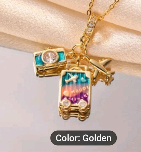 Stainless Steel Travel Camera Suitcase Gold Color Pendant 18in Chain | eBay