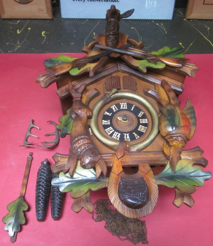 3-chain German hunter's cuckoo clock w/ Swiss musical movement -as ...
