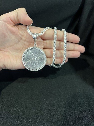 925 Sterling Silver Bezel Silver Mexico 1 Oz Libertad CENTENARIO & Rope ...