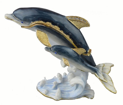 Pewter Dolphin Pair Figure Matching Necklace Inside Orca Pendant Charm ...