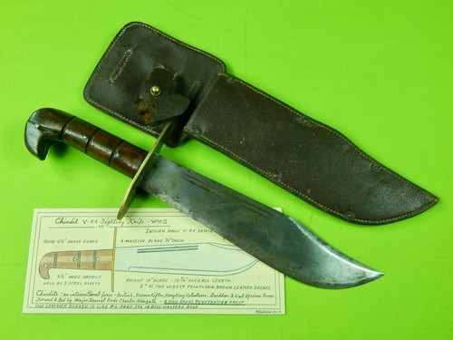 RARE US WW2 Chindit V-44 Type Large Bowie Fighting Knife w/ Sheath | eBay