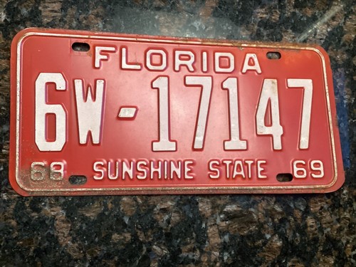 Florida License Plate 1968 1969 Palm Beach 6W-17147 | eBay