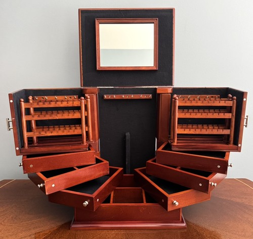 LORI GREINER Clever & Unique 5 TIER JEWELRY BOX 14" Wood Mirror For ...