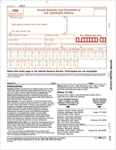 2023 IRS Tax Form 1096 for 1099's Annual Summary and Transmittal | eBay