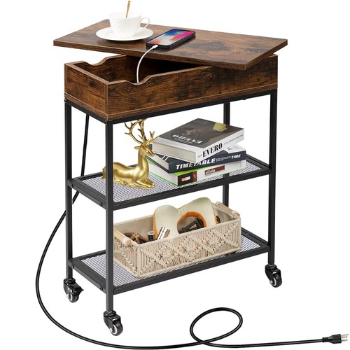 End Table with Charging Station & Rotating Top, Couch End Table ...
