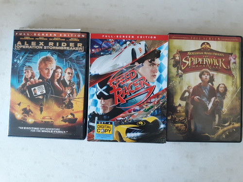 3 family adventure DVDs...Speed Racer...Alex Rider...Spiderwick ...