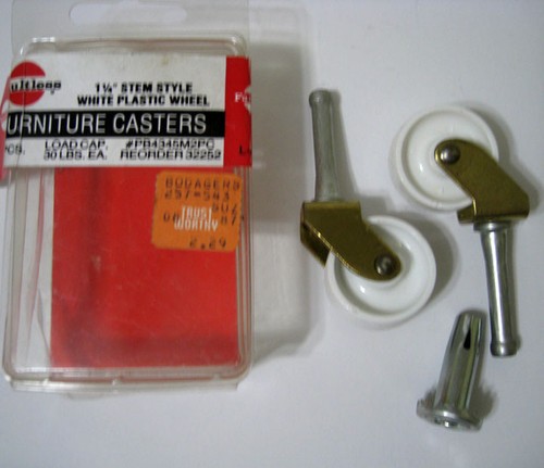 Faultless ® 1-1/4" Stem Style White Plastic Wheel Furniture Casters ...