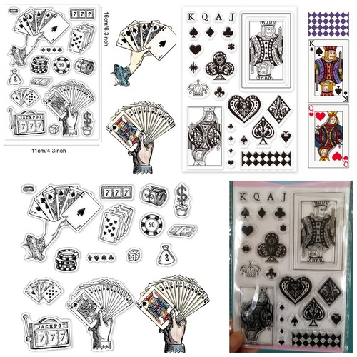Clear Stamps PLAYING CARDS Casino Poker King Queen Rubber Stamping Card ...
