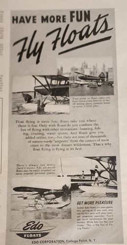1948 EDO Floats Aircraft Picture Magazine Ad More Fun Advertisement Art ...