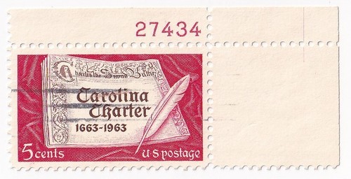 STAMP US SCOTT 1230 "Carolina Charter" 5 CENT 1963 USED WITH PB # | eBay