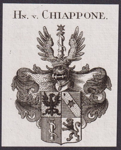 Chiappone Emblem Coat of Arms Nobility Heraldry Copperplate Engraving ...
