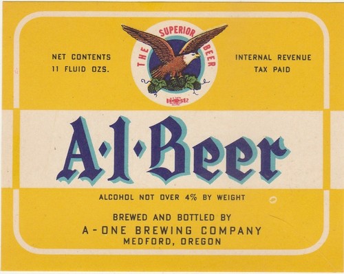 Rare Label-A-1 Beer-A-One Brewing Company-Medford-Oregon-OR | eBay