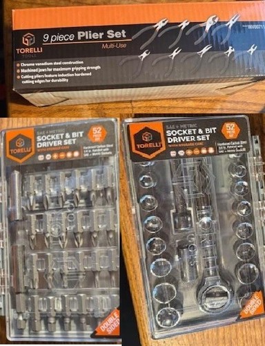 2 of TORELLI SETS: Socket & Bit Driver 52 Piece Kit and 9-Piece Plier ...