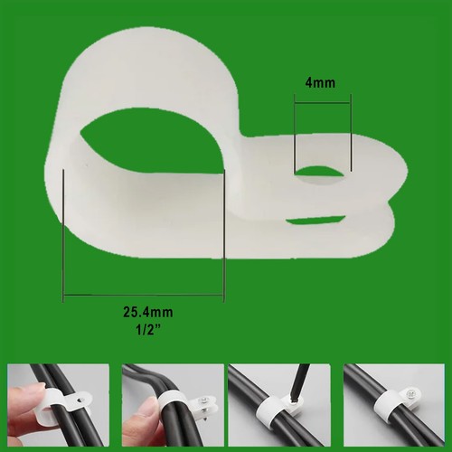 10x 25.4mm 1" Nylon R Type Cable Clamp Clips Screw Mount Pipe Wire Cord ...