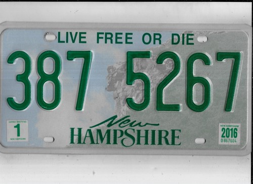 NEW HAMPSHIRE passenger 2016 license plate "387 5267" ***NATURAL*** | eBay