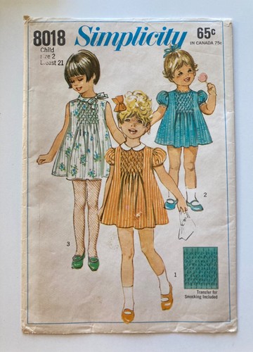 Vintage Simplicity 8018 Child's Smocked Dress Sewing Pattern/Size 2 ...