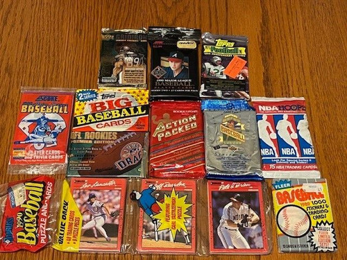 HUGE 80'S 1990'S SEALED PACKS LOT OF 11 UD TOPPS FLEER NBA MLB NFL RACK ...