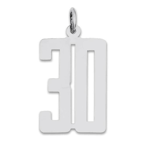 Sterling Silver Rhodium-plated Small Elongated Polished Number 30 Charm ...