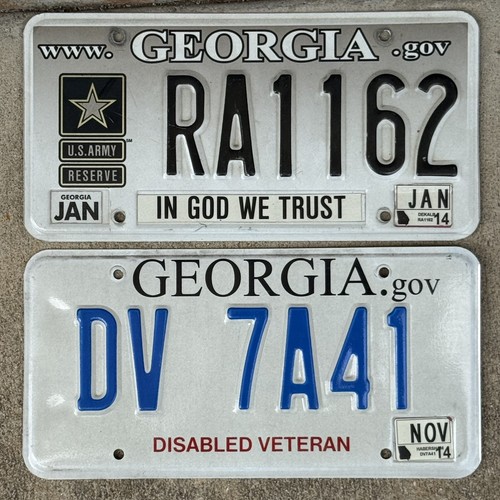 Lot of 2 Georgia License Plates US Army Reserve and Disabled Veteran | eBay