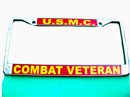 Military License Plate Frame-U.S.M.C/Combat Veteran-Solid Chrome Metal ...