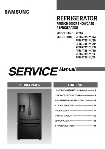 SAMSUNG RF28R7351SG RF28R7351SR Service/Repair Manual PAPERBACK AND PDF ...