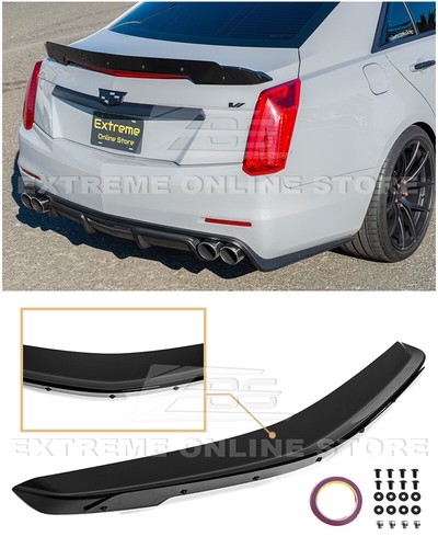 For 14-19 Cadillac CTS Carbon Package Glossy Black Rear Wing Wickerbill ...