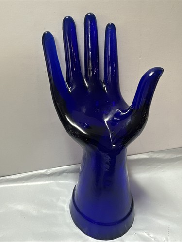 Vintage Cobalt Blue Glass Hand Mannequin Jewelry Display Ring Holder 8 ...