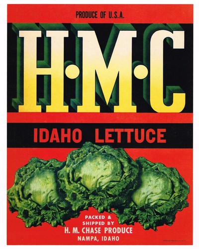 ORIGINAL CRATE LABEL VINTAGE 1946 FILE 7X9 HMC NAMPA IDAHO LETTUCE ...