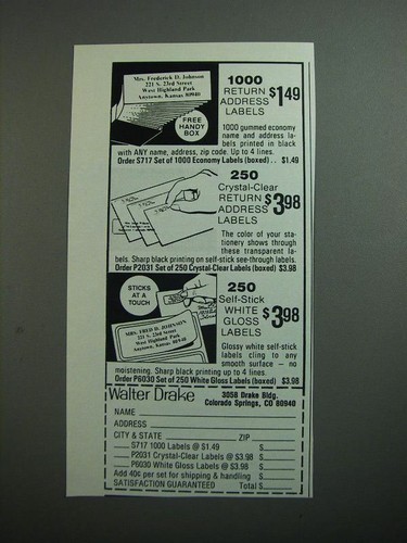 1989 Walter Drake Ad - 1000 return address labels $1.49 | eBay