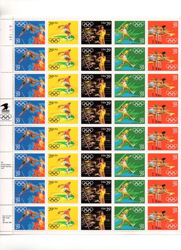 U.S. COMM SHEET OF 40 SCOTT#2557a 1991 29ct SUMMER 1992 OLYMPICS MNH P# ...