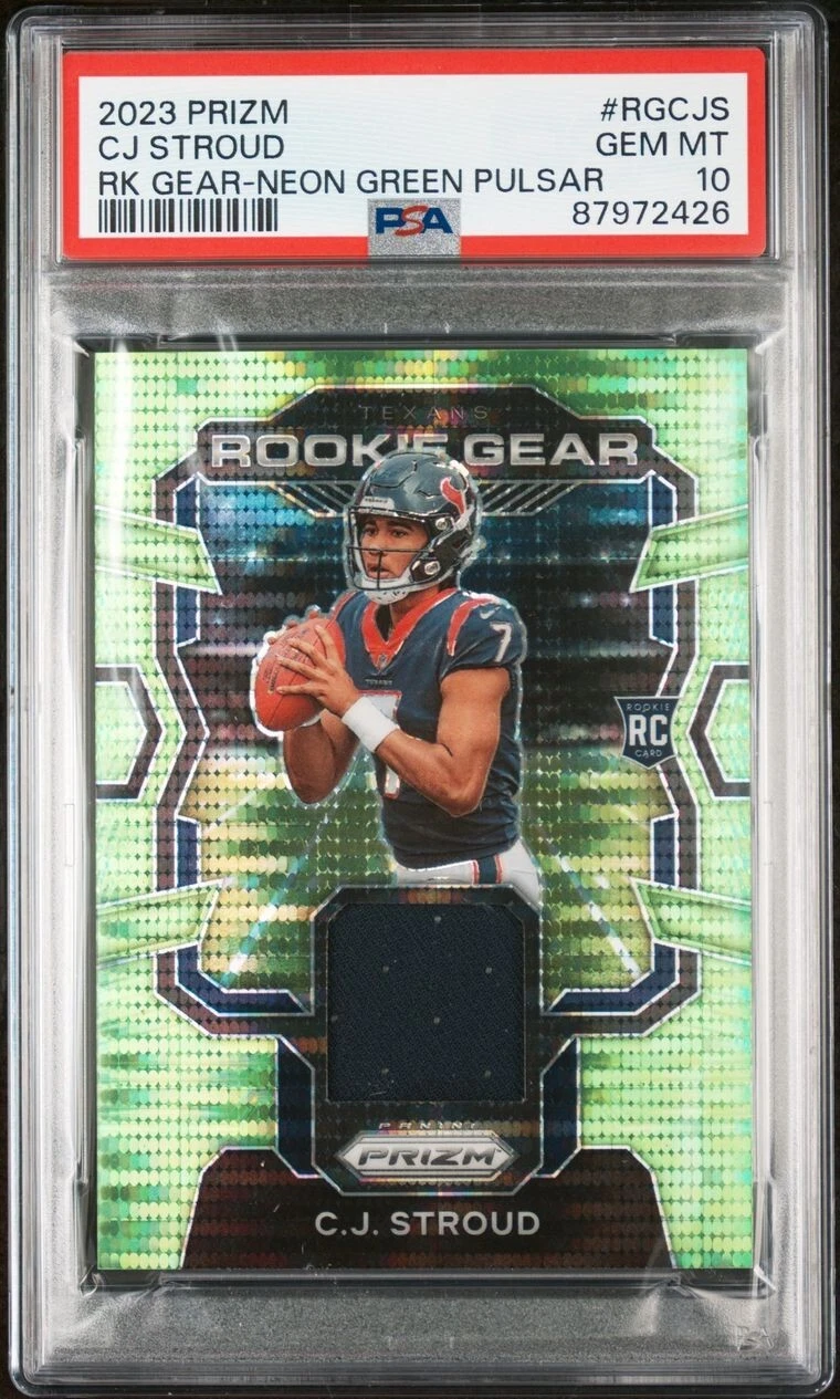 CJ Stroud 2023 Prizm #RG-CJS Rookie Gear - Neon Green Pulsar Price ...