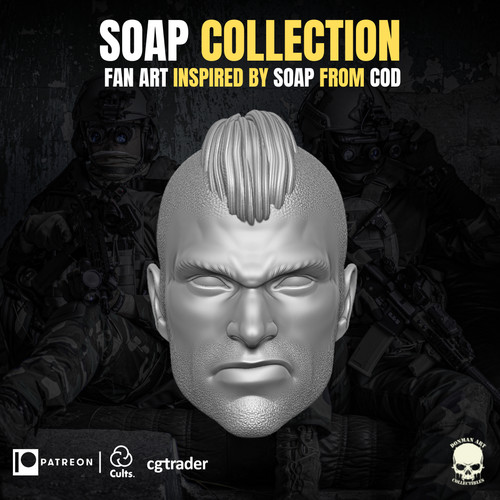 Call of Duty Soap angry v2 custom head for 4" 6" 7" 12" action figures ...