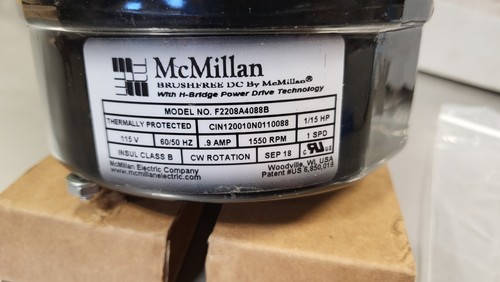 McMillan Fan Motor 115 Volt 1/15 HP 1550 RPM CW Rotation 08216145 LNIB ...