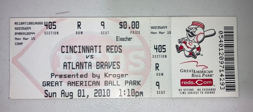 Cincinnati Reds Vs Atlanta Braves Game Day ticket Stub. 8/1/2010. | eBay