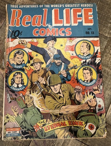 Real Life Comics #13 WWII💥FAMOUS PUNCHING NAZI COVER ART 1.0 1943 | eBay